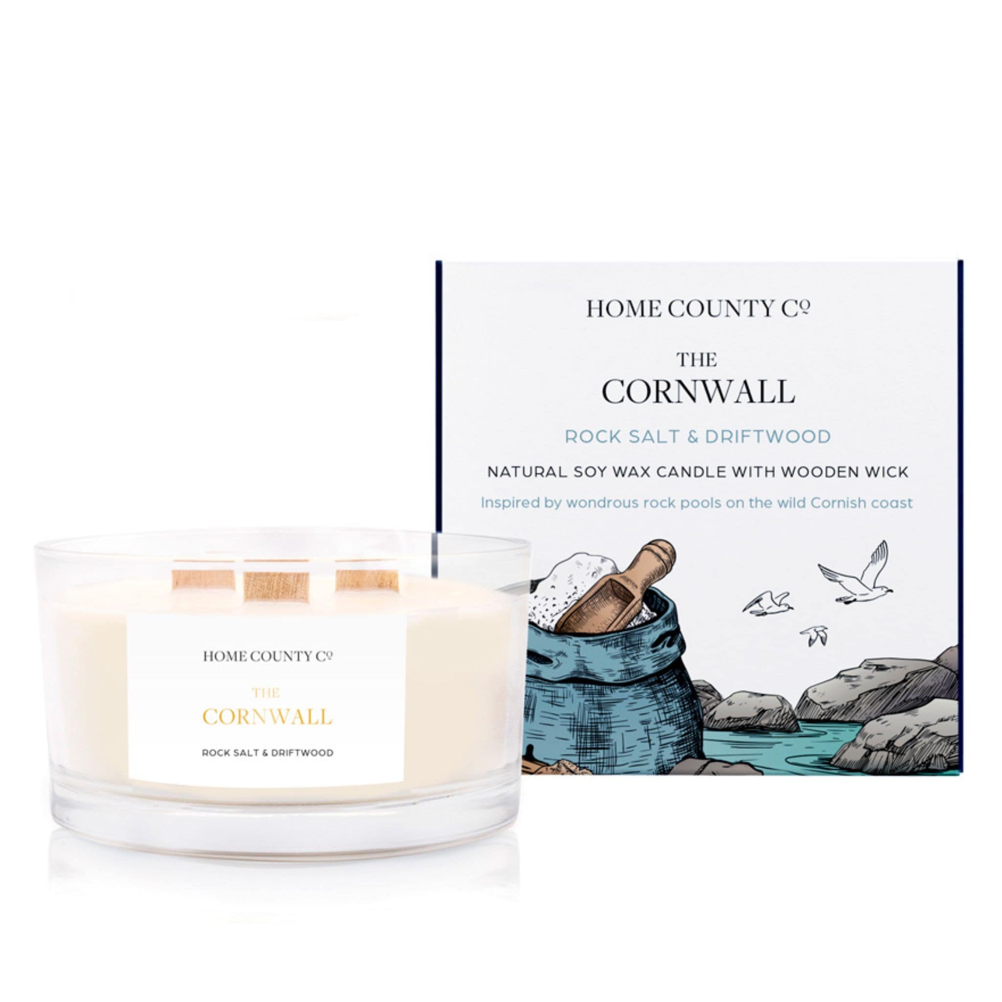 The Cornwall Rock Salt and Driftwood 3 Wick Candle | Home County Co.