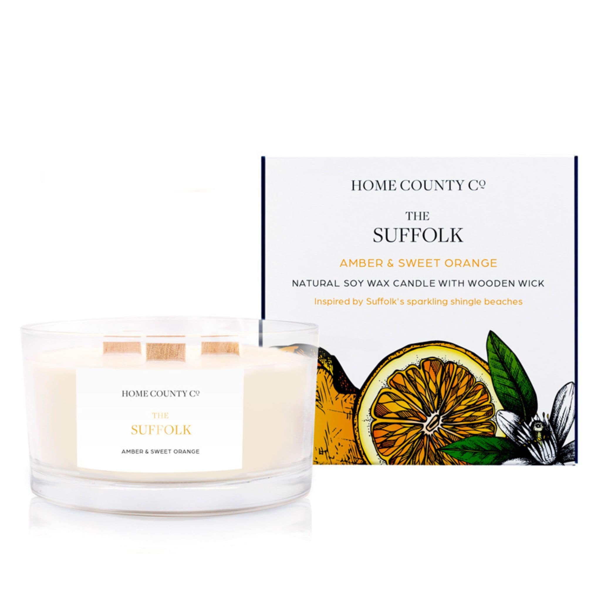 The Suffolk Amber and Sweet Orange 3 Wick Candle | Home County Co.