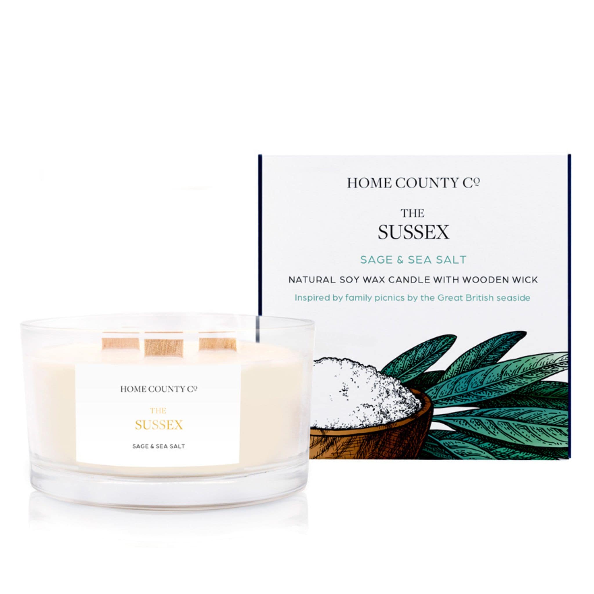 The Sussex Sage and Sea Salt 3 Wick Candle | Home County Co.